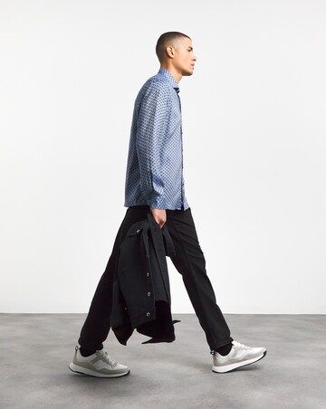 BOSS Geo Print Blue Stretch Shirt | Jacamo