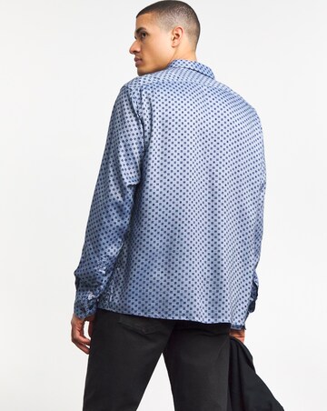BOSS Geo Print Blue Stretch Shirt | Jacamo
