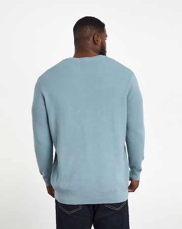 Blue Textured Knitted Crew Neck Jumper | Jacamo