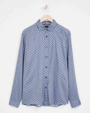 BOSS Geo Print Blue Stretch Shirt | Jacamo