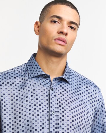BOSS Geo Print Blue Stretch Shirt | Jacamo