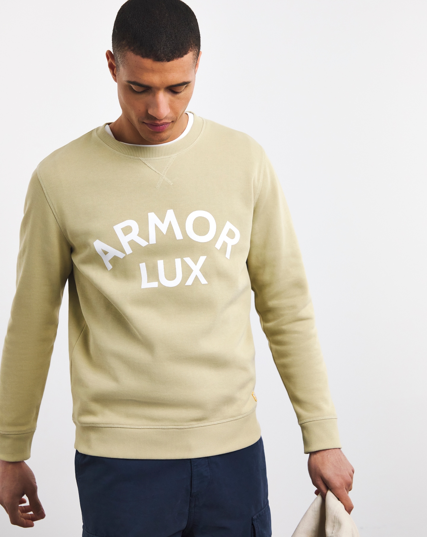 Armor Lux Logo Crew Neck Pale Olive Sweatshirt | Jacamo