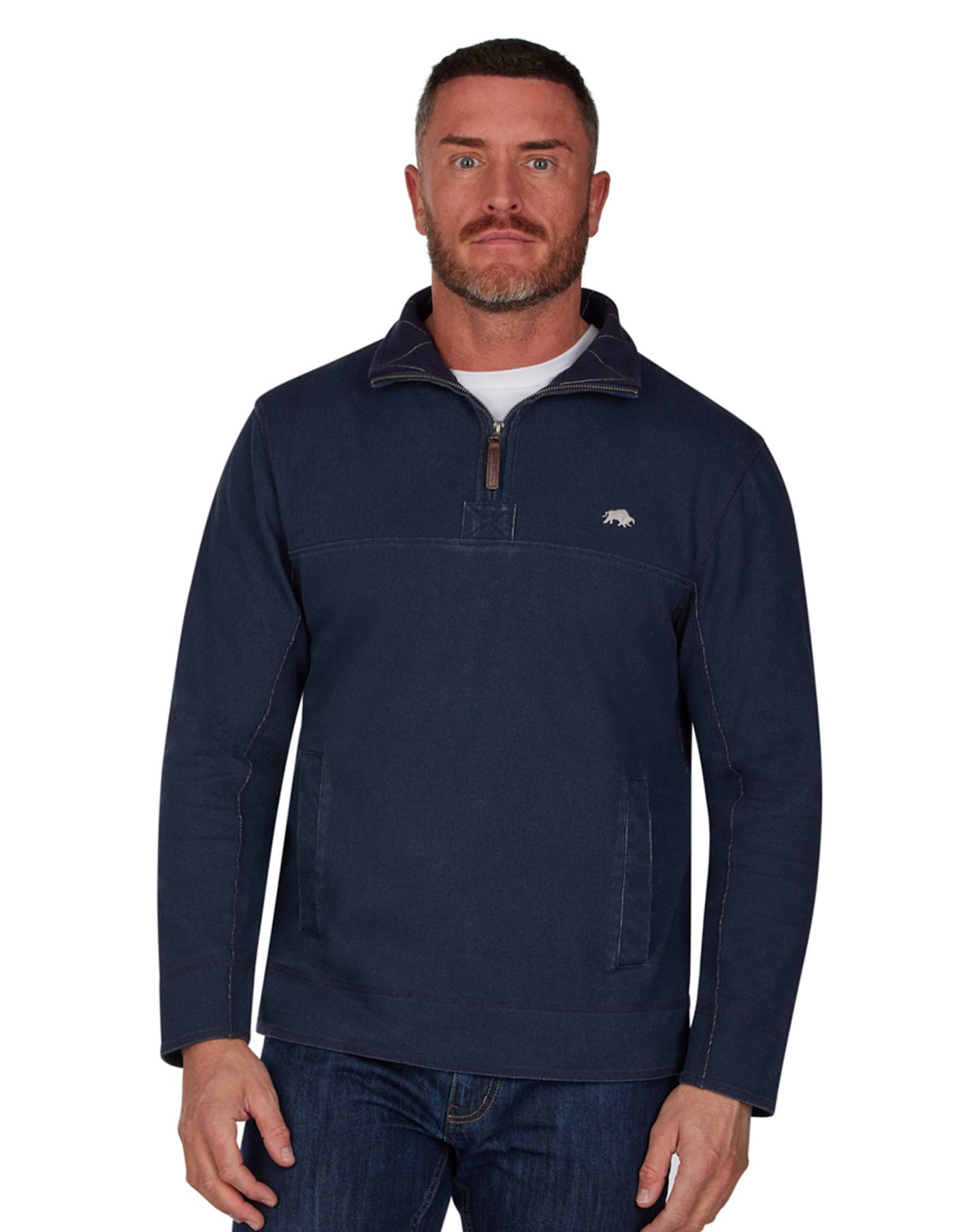 Raging Bull - Pique Quarter Zip Sweat - Navy | Jacamo