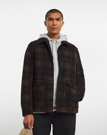 Black Check Quilted Lined Shacket | Jacamo