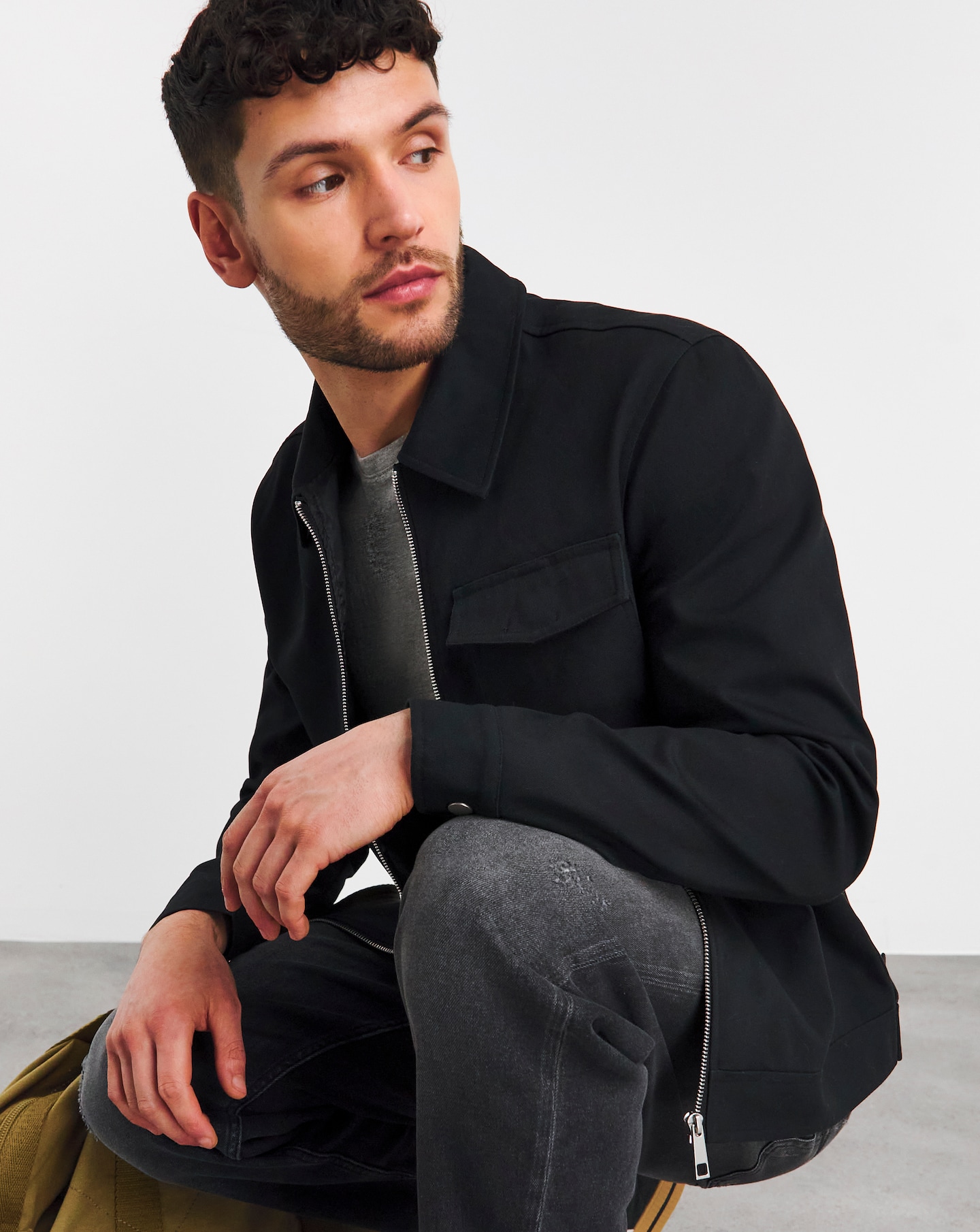 Black Zip Up Smart Harrington Jacket | Jacamo