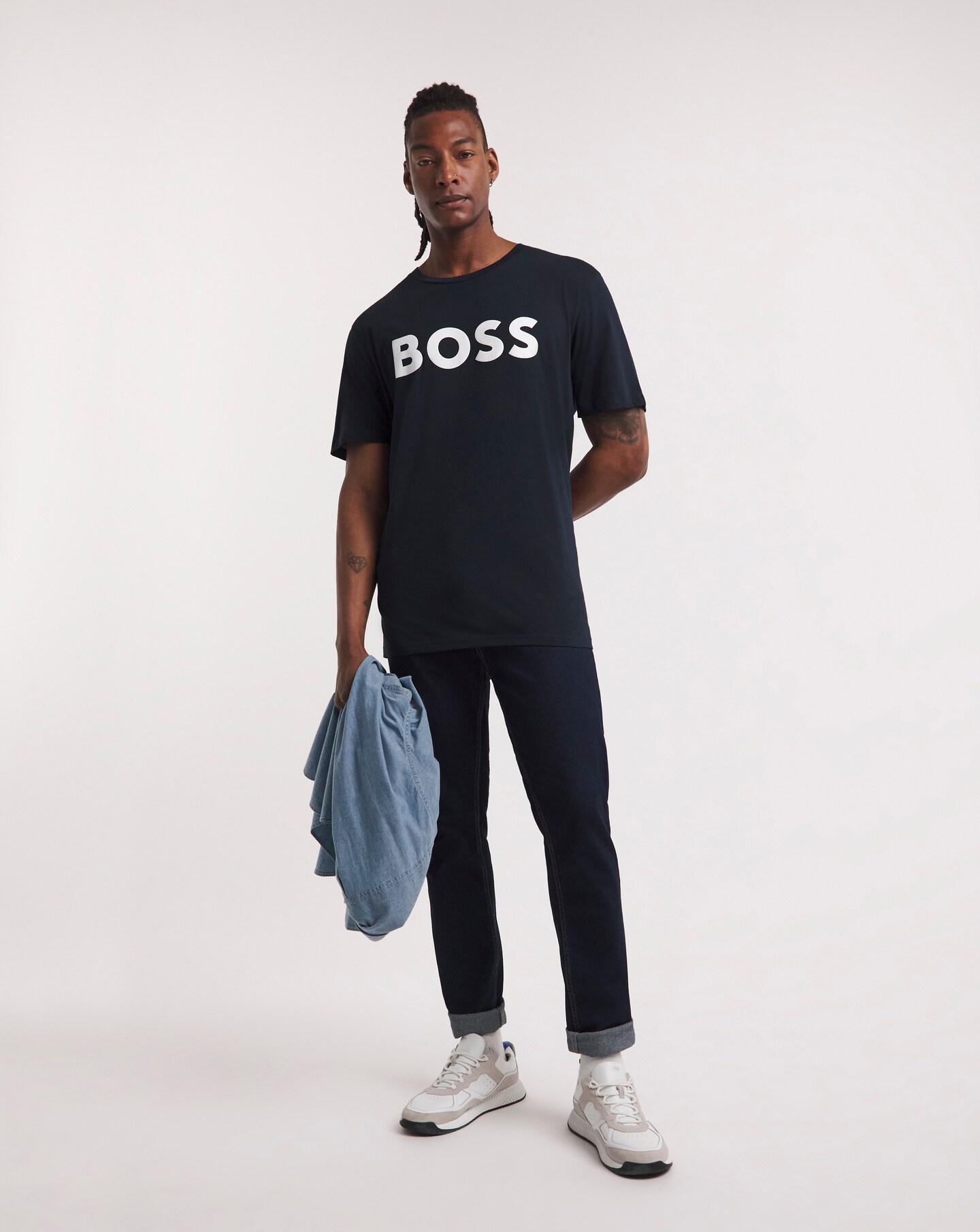 BOSS Navy Bold Logo T-Shirt | Jacamo