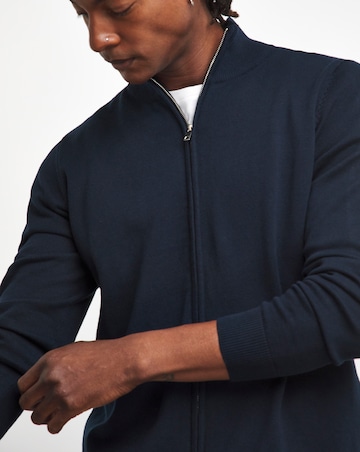 Dark Navy Zip Through Funnel Neck Knit Cardigan | Jacamo