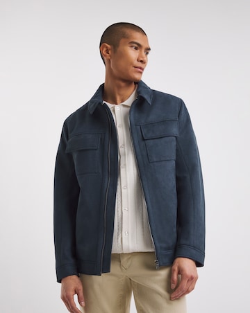 Navy Faux Suede Zip Jacket | Jacamo